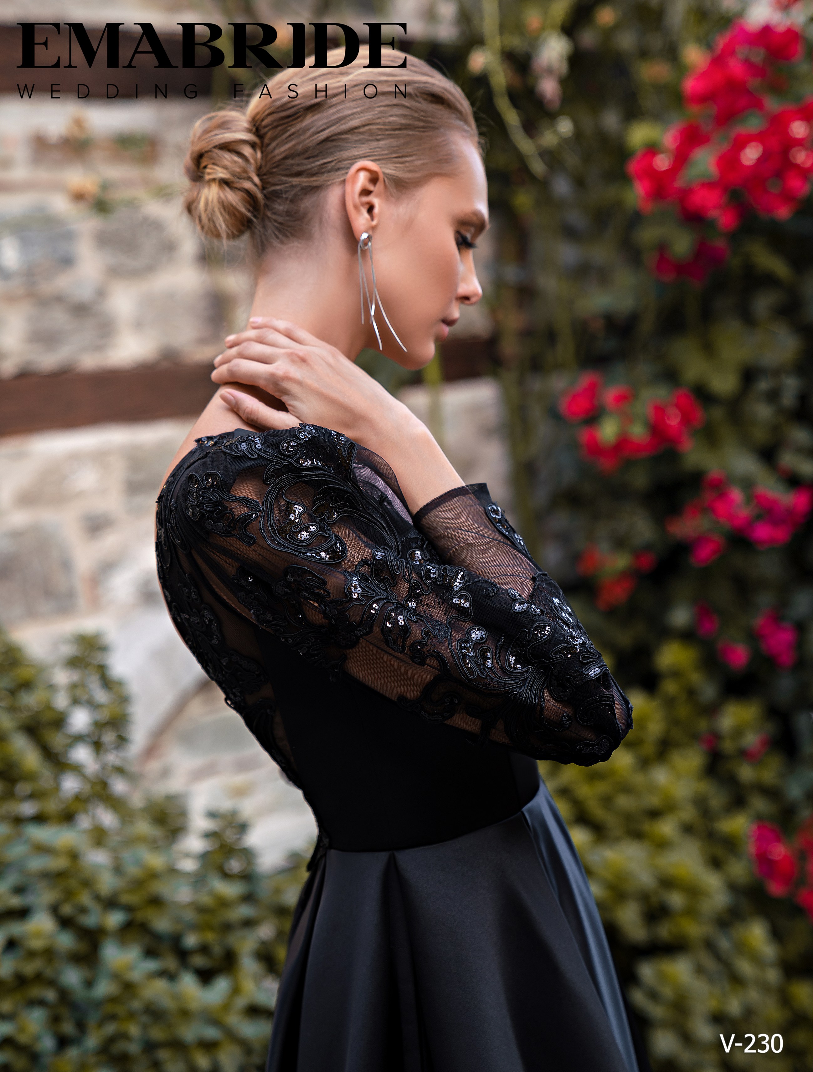 A line long sleeves satin Evening dress V-230 Product for Sale at NY ...